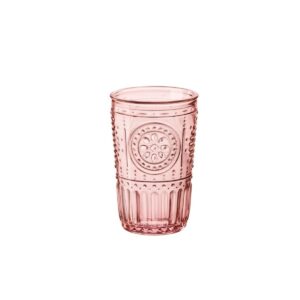 bormioli rocco romantic set of 4 tumbler glasses, 11.5 oz. colored crystal glass, cotton candy pink, made in italy.