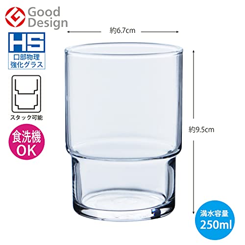 Toyo Sasaki Glass 00346HS Tumbler Glass, HS Stack Tumbler, Father's Day, 8.5 fl oz (250 ml), 6 Stacks, Made in Japan, Dishwasher Safe, Shatter-Resistant, Tumbler, Glass, Cup