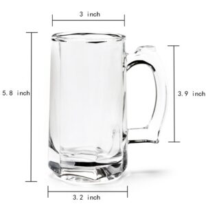 TUSAPAM Heavy Beer Mugs Set, 12.5oz Glass Mugs With Handle, Beer Glasses For Freezer, 370ml Beer Drinking Glasses, Traditional Stein For Bar, Alcohol, Beverages,Coffee, Teas, Set of 2