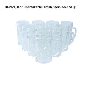 Beer Mug, Plastic Beer Mugs With Handles, 8 oz Dimpled Glass Beer Stein, Mini Oktoberfest Beer Mug, Reusable, Dishwasher-Safe (10 Pcs)