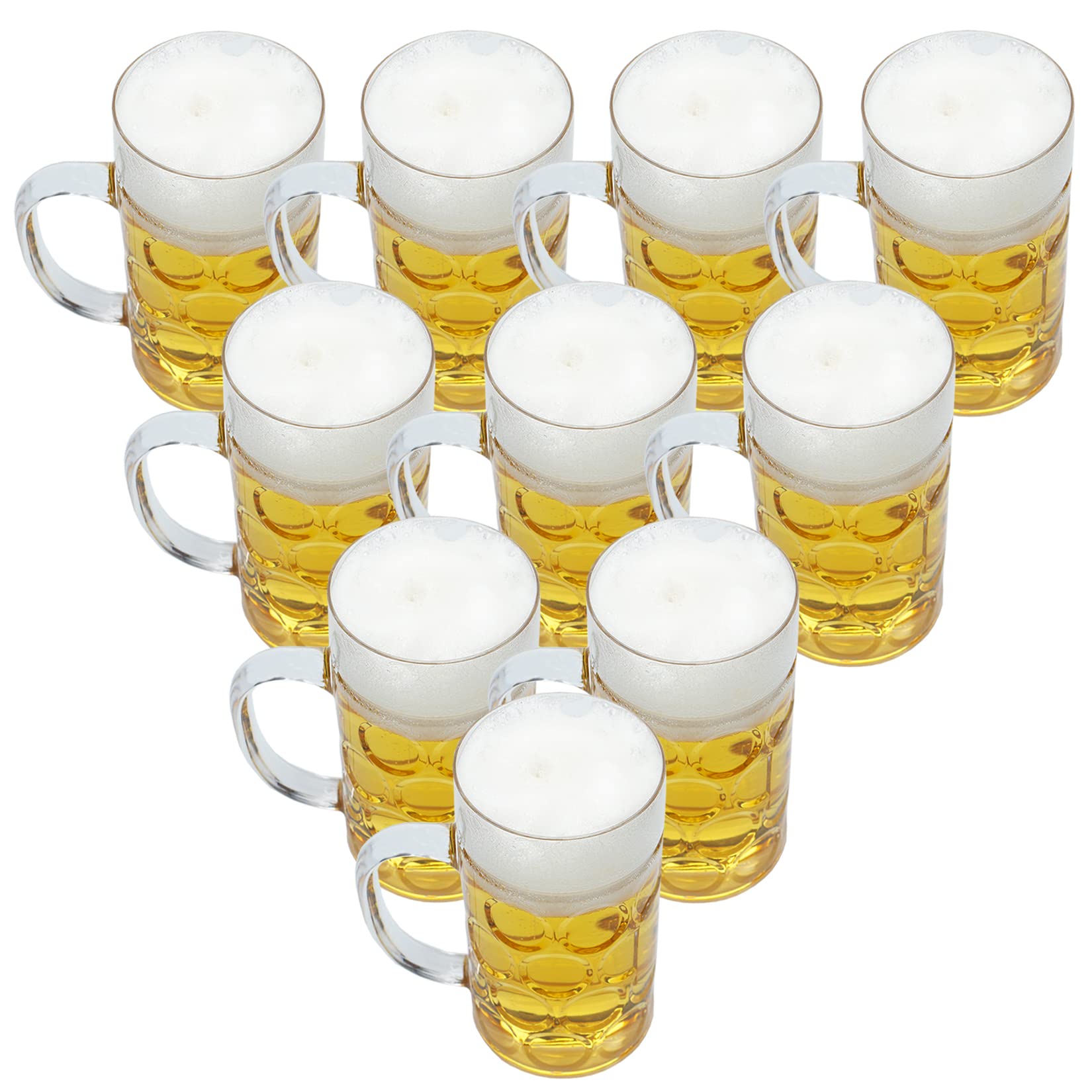 Plastic Beer Mugs With Handles, 8oz Dimpled Plastic Beer Steins, Oktoberfest Beer Mug, Small Plastic Beer Mug for Event, Party, Beer Festival, BBQ, Picnic (10 Pcs)