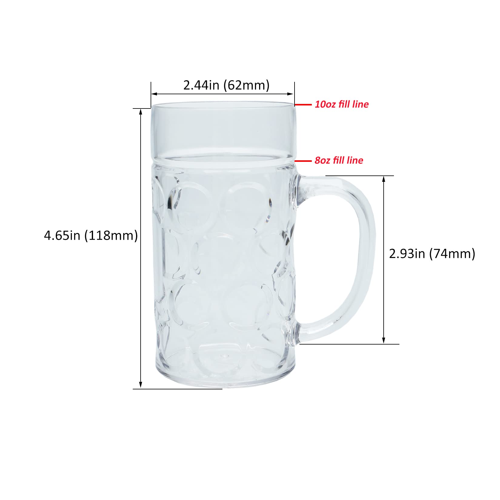 Plastic Beer Mugs With Handles, 8oz Dimpled Plastic Beer Steins, Oktoberfest Beer Mug, Small Plastic Beer Mug for Event, Party, Beer Festival, BBQ, Picnic (10 Pcs)