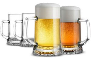 bormioli rocco 4-pack solid heavy large beer glasses with handle - 17.1/4 ounce glass steins, traditional beer mug glasses set, perfect coffee - tea glass, everyday drinking glasses, cocktail glasses