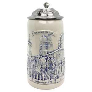 1 liter | oktoberfesthaus oktoberfest mugs engraved beer stein german raised relief munich festival scene stoneware beer mug tankard with lid