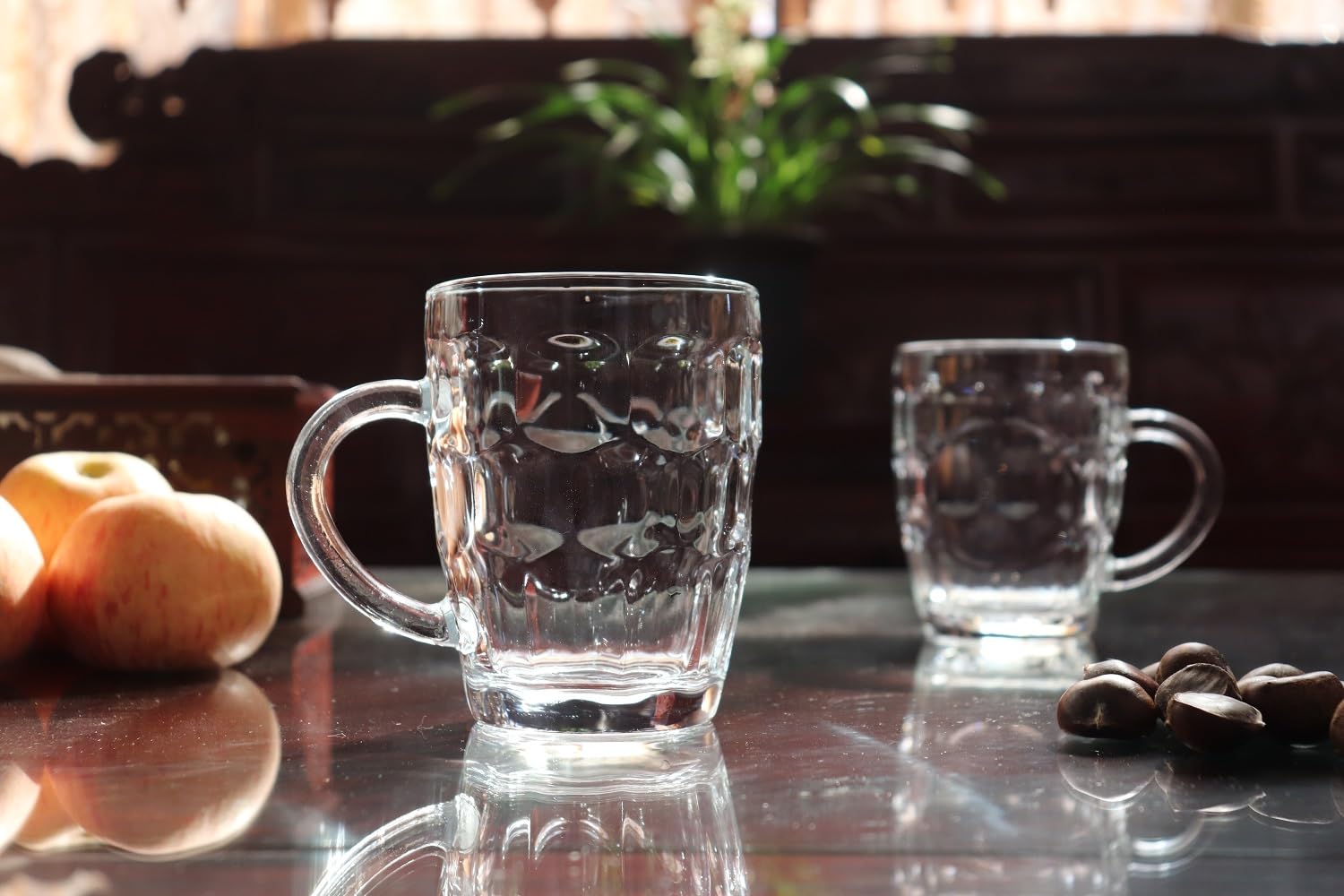 BothEarn 1 Pint Dimpled Beer Mug Set of 2 - Heavy British Pub Thick Glass with Handle - Stein Cup for Beer Lover in Home Party BBQ