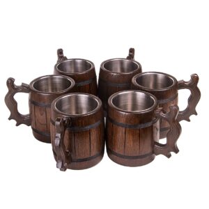 Set of 6 Handmade Wooden Beer Mug of Wood Eco Friendly Great Gift Ideas