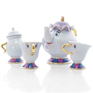 miaomimi cartoon beauty and the beast tea set teapot cup mrs potts sugar pot bowl chip mug plate saucer kettle milk coffee creative gift (color : 1 pot 2 cup 1 sugar): tea-for-one sets