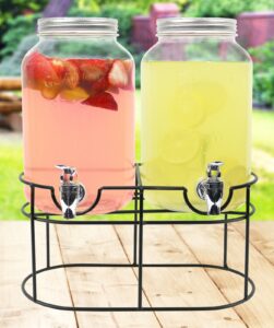 estilo glass double drink dispenser with stand - set of 2, 1 gallon glass beverage dispenser with stand, glass drink dispenser, glass jar with lid, mason jar for weddings, juice dispensers for parties