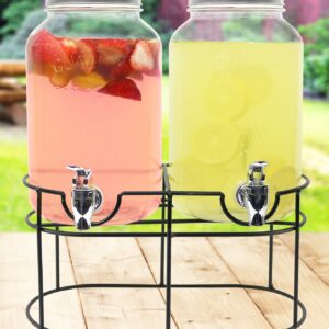 Estilo Glass Double Drink Dispenser with Stand - Set of 2, 1 Gallon Glass Beverage Dispenser with Stand, Glass Drink Dispenser, Glass Jar with Lid, Mason Jar for Weddings, Juice Dispensers for Parties