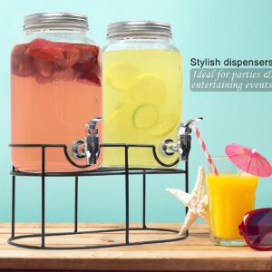 Estilo Glass Double Drink Dispenser with Stand - Set of 2, 1 Gallon Glass Beverage Dispenser with Stand, Glass Drink Dispenser, Glass Jar with Lid, Mason Jar for Weddings, Juice Dispensers for Parties