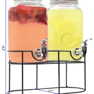 Estilo Glass Double Drink Dispenser with Stand - Set of 2, 1 Gallon Glass Beverage Dispenser with Stand, Glass Drink Dispenser, Glass Jar with Lid, Mason Jar for Weddings, Juice Dispensers for Parties