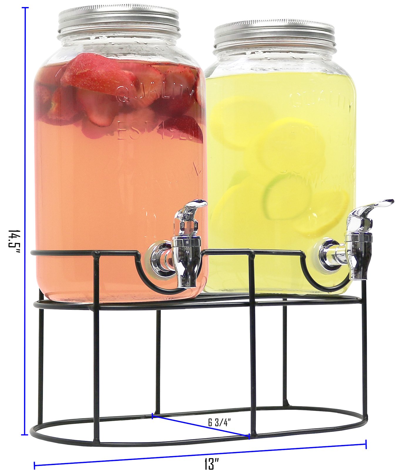 Estilo Glass Double Drink Dispenser with Stand - Set of 2, 1 Gallon Glass Beverage Dispenser with Stand, Glass Drink Dispenser, Glass Jar with Lid, Mason Jar for Weddings, Juice Dispensers for Parties