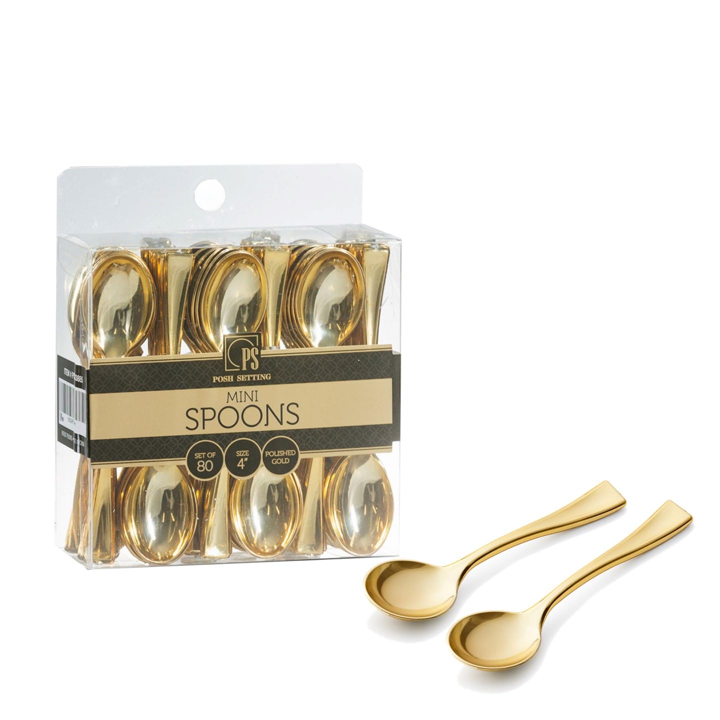 Gold Plastic Mini Dessert Spoons, Disposable Tiny Gold Spoons for Appetizers Tasting Posh Setting, 4 inch 80 Count