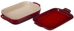 le creuset stoneware rectangular dish with platter lid, 14 3/4" x 9", cerise