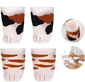 4 pack cat paw cup，cat claw cup milk glass frosted glass cup cute cat foot claw print mug cat paw for coffee kids milk glass cups tumbler personality breakfast milk cup (4pack，color 1+color 2)