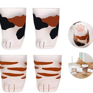 4 Pack Cat Paw Cup，Cat claw Cup Milk Glass Frosted Glass Cup Cute Cat Foot Claw Print Mug Cat Paw for Coffee Kids Milk Glass Cups Tumbler Personality Breakfast Milk Cup (4pack，color 1+color 2)