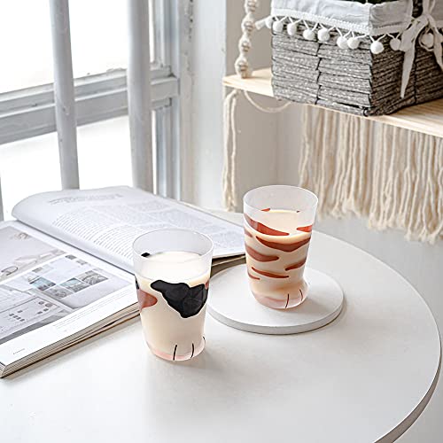 4 Pack Cat Paw Cup，Cat claw Cup Milk Glass Frosted Glass Cup Cute Cat Foot Claw Print Mug Cat Paw for Coffee Kids Milk Glass Cups Tumbler Personality Breakfast Milk Cup (4pack，color 1+color 2)