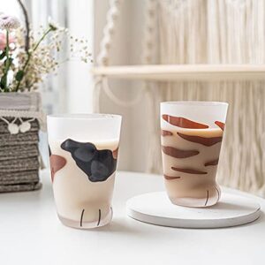 4 Pack Cat Paw Cup，Cat claw Cup Milk Glass Frosted Glass Cup Cute Cat Foot Claw Print Mug Cat Paw for Coffee Kids Milk Glass Cups Tumbler Personality Breakfast Milk Cup (4pack，color 1+color 2)