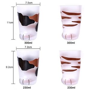 4 Pack Cat Paw Cup，Cat claw Cup Milk Glass Frosted Glass Cup Cute Cat Foot Claw Print Mug Cat Paw for Coffee Kids Milk Glass Cups Tumbler Personality Breakfast Milk Cup (4pack，color 1+color 2)