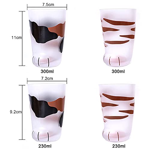 4 Pack Cat Paw Cup，Cat claw Cup Milk Glass Frosted Glass Cup Cute Cat Foot Claw Print Mug Cat Paw for Coffee Kids Milk Glass Cups Tumbler Personality Breakfast Milk Cup (4pack，color 1+color 2)