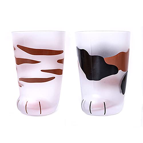 4 Pack Cat Paw Cup，Cat claw Cup Milk Glass Frosted Glass Cup Cute Cat Foot Claw Print Mug Cat Paw for Coffee Kids Milk Glass Cups Tumbler Personality Breakfast Milk Cup (4pack，color 1+color 2)