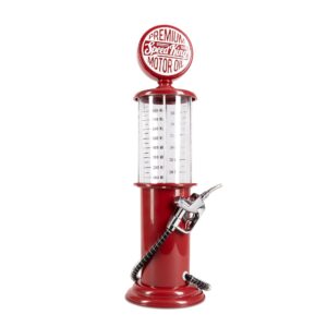 blksmith pump liquor dispenser for home bar | vintage style red plastic 30 fl. oz liquor decanter for man cave decor | beverage dispenser for scotch, vodka, cocktails, non-alcoholic drink and more