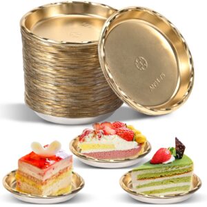 abuhem 3 inches mini cake boards stands rounds 100pcs, disposable gold mousse cake circle cardboard with coated greaseproof base perfect for cake decorating for wedding, birthday, party, home (gold)