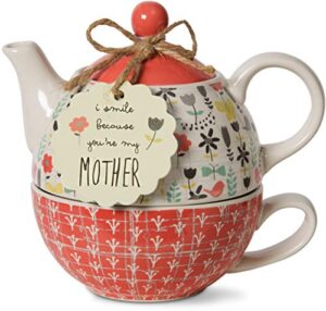 pavilion gift company bloom mother ceramic tea for one, 15 oz, multicolor