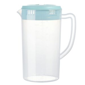 0.63 gallon/2.4 litre plastic pitcher with lid bpa-free eco-friendly carafes mix drinks water jug for hot/cold lemonade juice beverage jar ice tea kettle (81oz, blue)