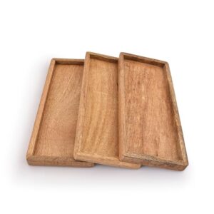 samhita mango wood serving platter with raised edge -set of 3 for display fruit snacks appetizer sushi food decorative (12" x 5" x 0.75")