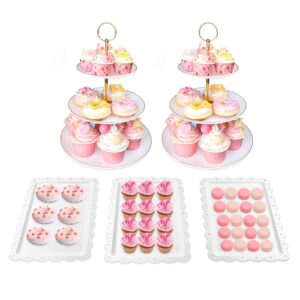 cake stand set-5 pcs cupcake stand set-dessert table display set with 2xlarge 3-tier cupcake stands + 3x appetizer trays perfect for wedding baby shower home birthday tea party decoration(round)