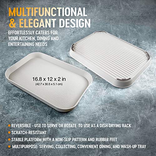 Mueller Serving Tray Reversible European Made Serving Platter, 2in1, Grill Accessories Rectangular Non-Slip Tray, Shatter-Proof, Non-Toxic, for Coffee Table, Kitchen, Outdoors, Dishwasher Safe, Beige