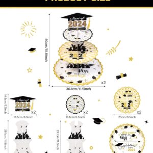 Set of 2 Graduation Cupcake Stand for 50 Cupcakes Black Gold Graduation Cap Decorations Cardboard Cake Dessert Holder Tower for Class of 2024 Congrats Grad Party Supplies