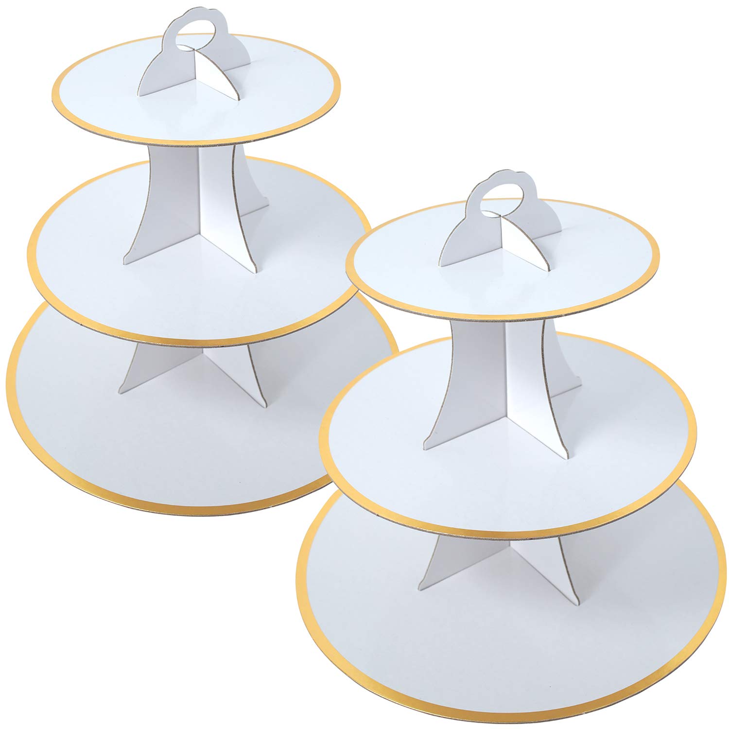 2 Set White and Gold 3-Tier Round Cardboard Cupcake Stand for 24 Cupcakes Perfect for Oh Baby Bridal Shower Birthday Party Supplies (White)