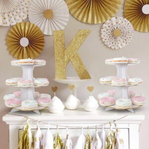 2 Set White and Gold 3-Tier Round Cardboard Cupcake Stand for 24 Cupcakes Perfect for Oh Baby Bridal Shower Birthday Party Supplies (White)