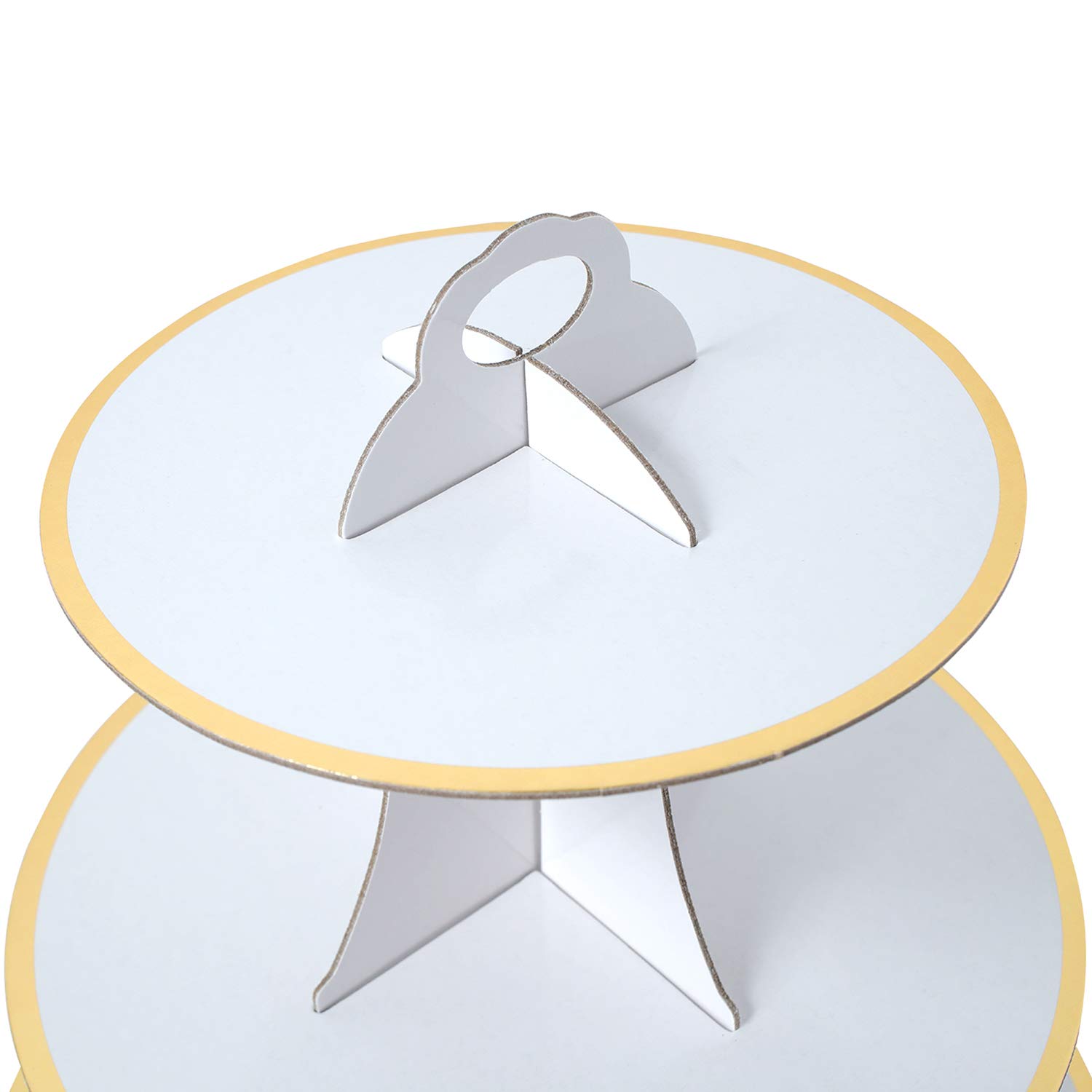 2 Set White and Gold 3-Tier Round Cardboard Cupcake Stand for 24 Cupcakes Perfect for Oh Baby Bridal Shower Birthday Party Supplies (White)