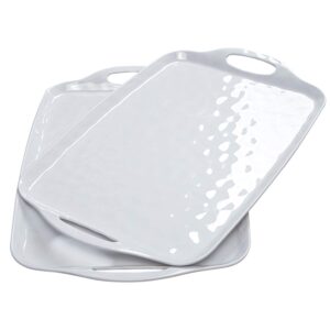 tp serving tray with handles, large rectangle melamine serving platter set of 2, white (19” x 12”)