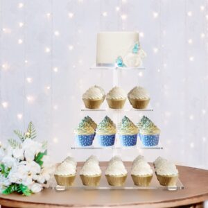 4 Tier Square Acrylic Cupcake Display Stand Holder with LED String Light Pastry Dessert Serving Platter for Birthday or Wedding Party