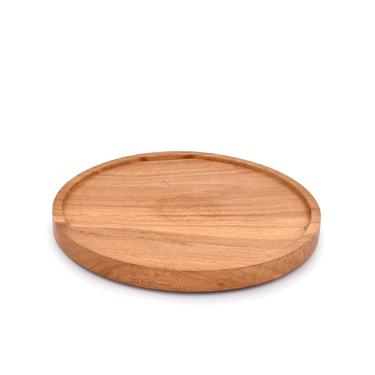 EDHAS Round Acacia Wood Serving Tray Decorative Tray Farmhouse Candle Holder Tray for Kitchen Counter Home Décor (12" x 12" x 1")