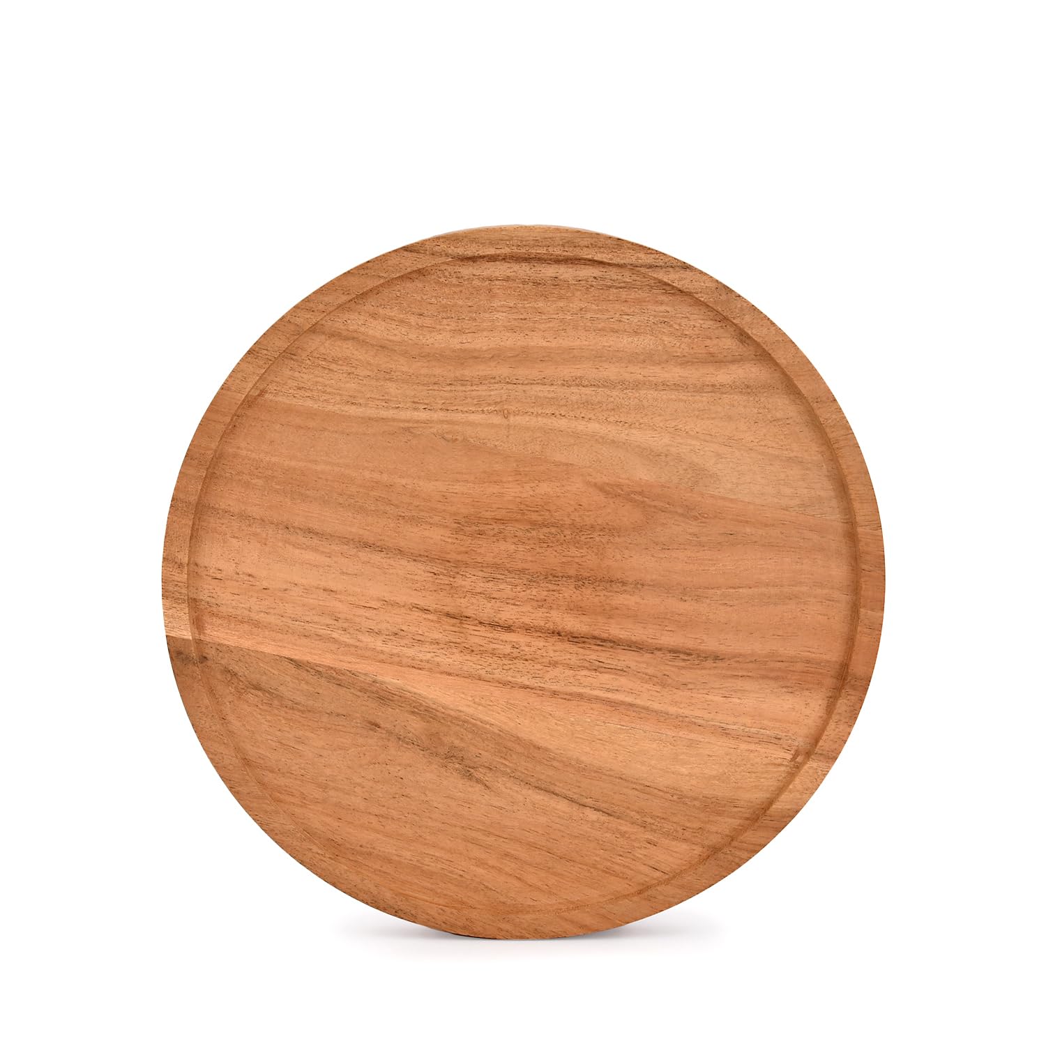 EDHAS Round Acacia Wood Serving Tray Decorative Tray Farmhouse Candle Holder Tray for Kitchen Counter Home Décor (12" x 12" x 1")