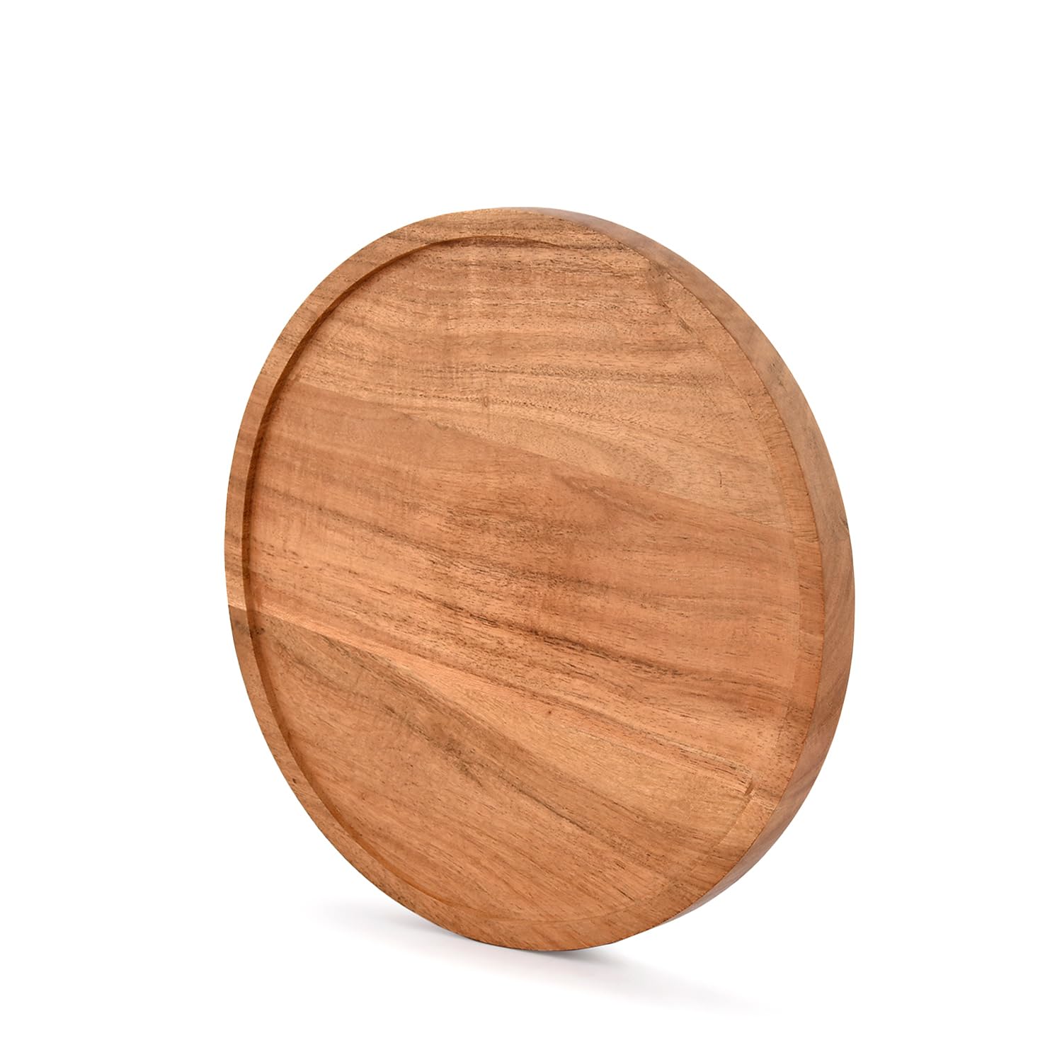 EDHAS Round Acacia Wood Serving Tray Decorative Tray Farmhouse Candle Holder Tray for Kitchen Counter Home Décor (12" x 12" x 1")