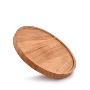 EDHAS Round Acacia Wood Serving Tray Decorative Tray Farmhouse Candle Holder Tray for Kitchen Counter Home Décor (12" x 12" x 1")