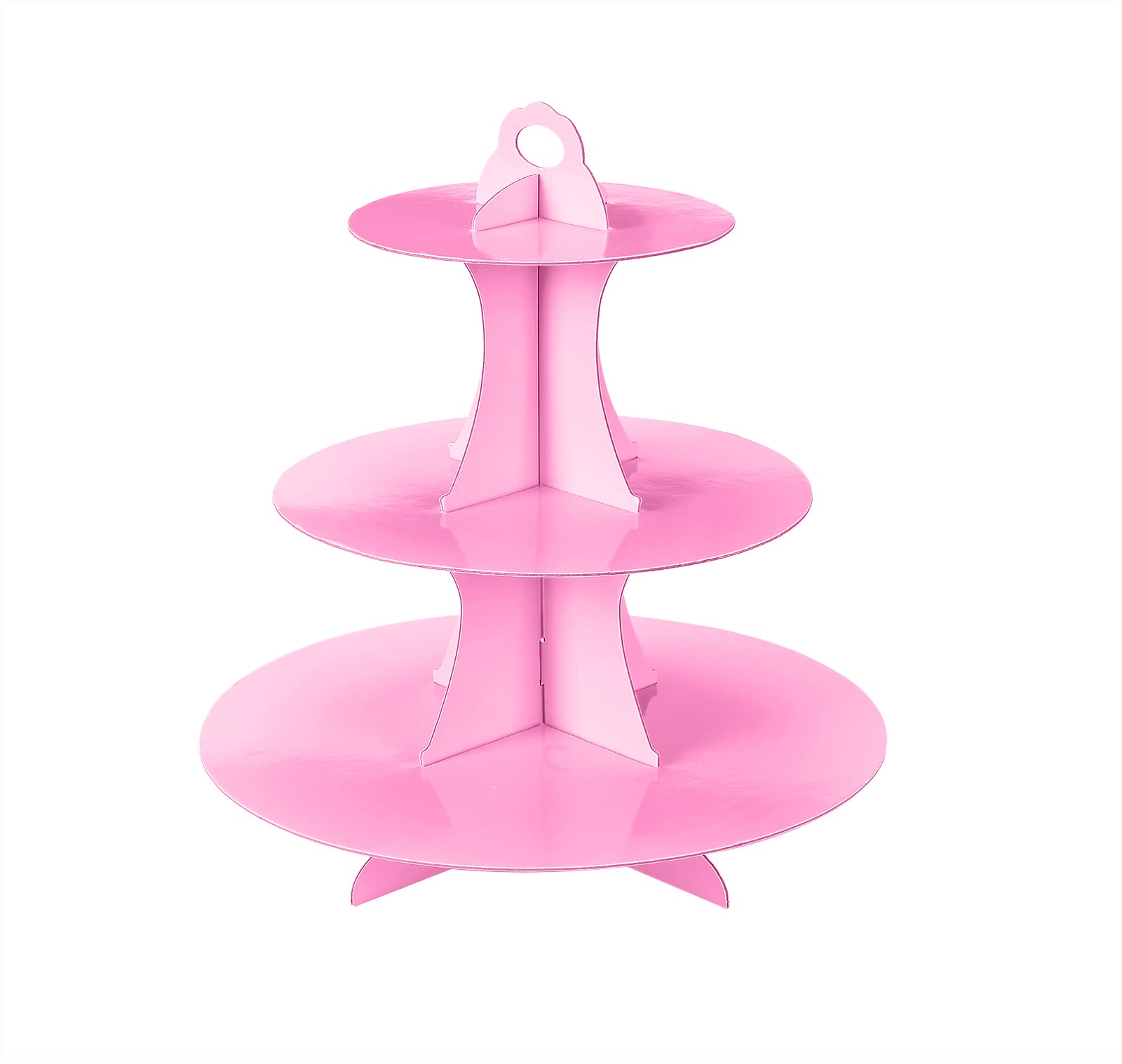 YLDW 3-Tier Cupcake Stand, Cake Stand Holder, Tiered DIY Cupcake Stand Tower for Dessert Table Displays, Birthday Theme Party Favors Decoration, Floral Tea Party, 12" W x 12.8" H, Pink