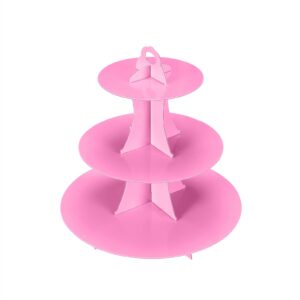 YLDW 3-Tier Cupcake Stand, Cake Stand Holder, Tiered DIY Cupcake Stand Tower for Dessert Table Displays, Birthday Theme Party Favors Decoration, Floral Tea Party, 12" W x 12.8" H, Pink