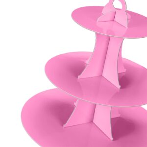 YLDW 3-Tier Cupcake Stand, Cake Stand Holder, Tiered DIY Cupcake Stand Tower for Dessert Table Displays, Birthday Theme Party Favors Decoration, Floral Tea Party, 12" W x 12.8" H, Pink