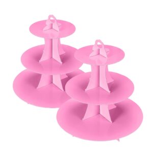 YLDW 3-Tier Cupcake Stand, Cake Stand Holder, Tiered DIY Cupcake Stand Tower for Dessert Table Displays, Birthday Theme Party Favors Decoration, Floral Tea Party, 12" W x 12.8" H, Pink