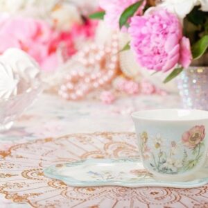 Lightahead® New Bone China Unique Tea Coffee Cup 10 oz and Snack Saucer Set in a Reusable Handmade Gift Box with Ribbon elegant floral design in attractive gift box