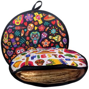 everbrook tortilla warmer pouch- tortilla holder - 12 inch microwave tortilla warmer - taco warmer - tortilla steamer - tortilla keeper - heat up tortillas - 2 sided