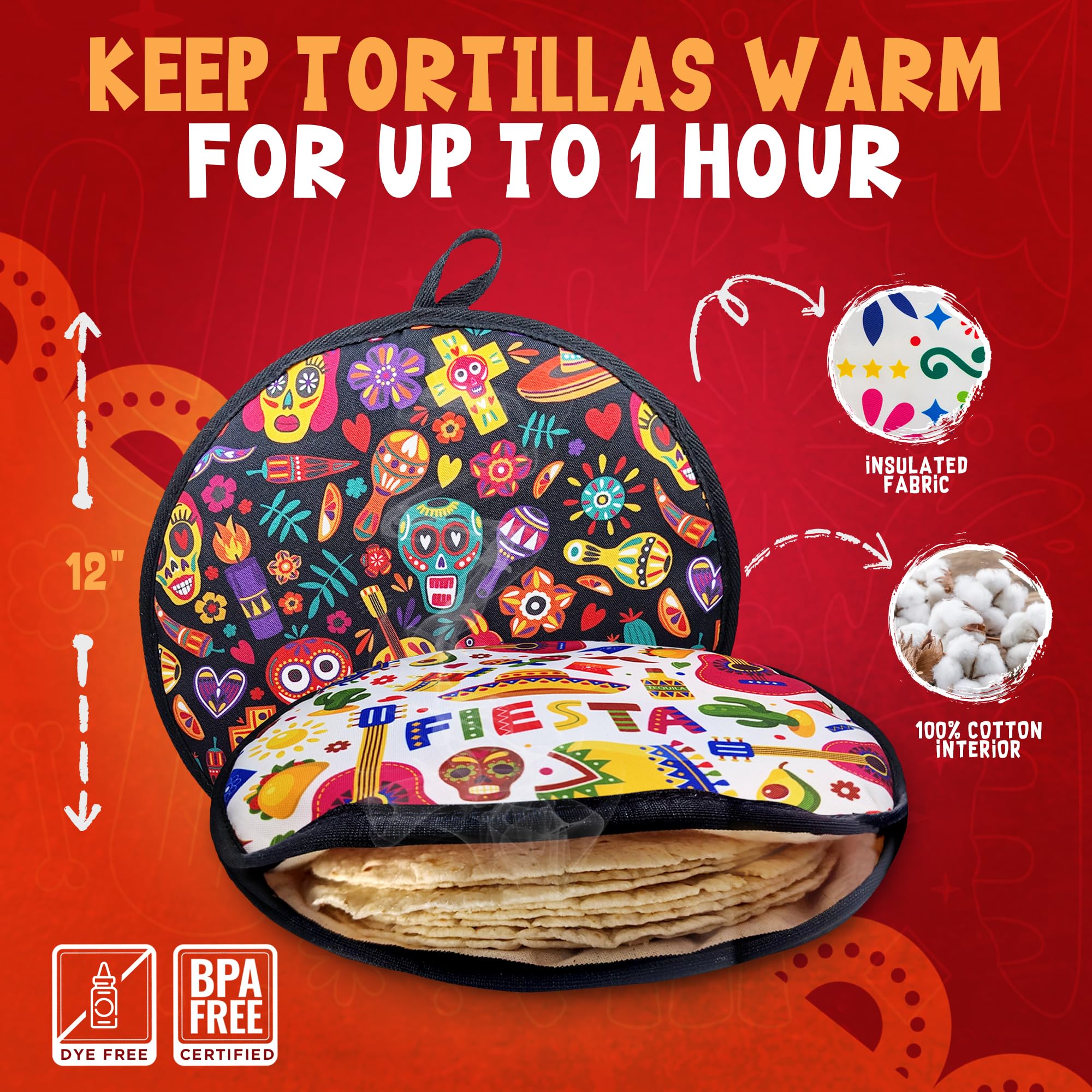 Everbrook Tortilla Warmer Pouch- Tortilla Holder - 12 Inch Microwave Tortilla Warmer - Taco Warmer - Tortilla Steamer - Tortilla Keeper - Heat up Tortillas - 2 Sided