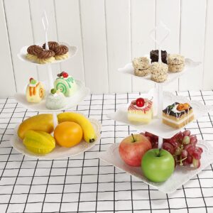 2 Set 3-Tier White Dessert Cake Stand, Plastic Pastry Stand Small Cupcake Stand Cookie Tray Rack Candy Buffet Set Up Fruit Plate and Trays for Wedding Home Birthday Party Decor Serving Platter